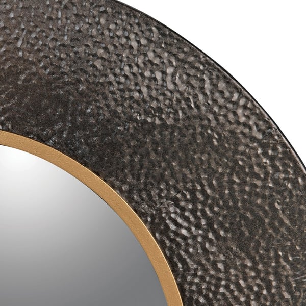 Brown Iron Round Mirror - 80 cm with Bronze Frame and Golden Accents