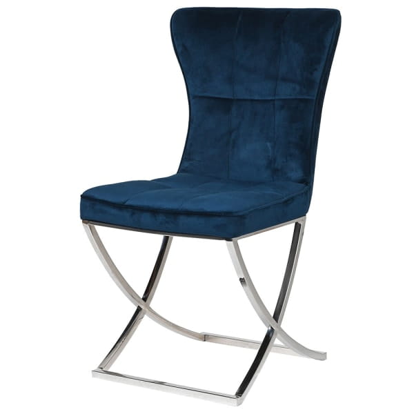 Blue Velvet Dining Chair Upholstery Silver Stainless Steel Legs