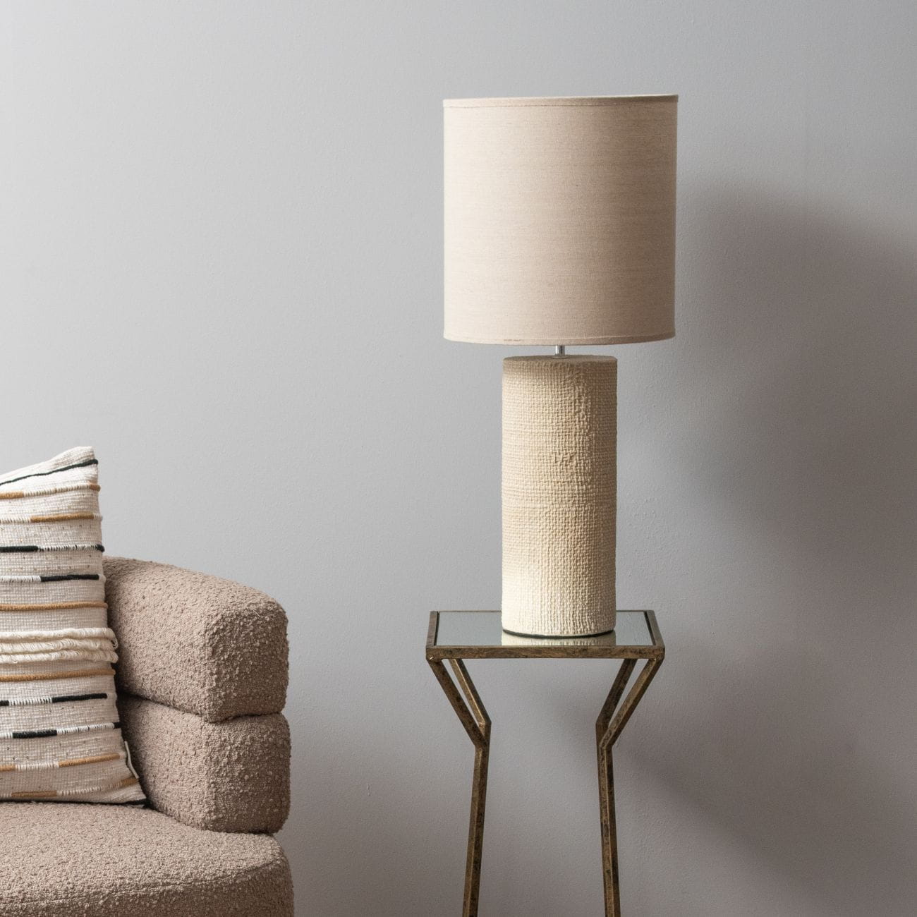 Porcelain Cream Table Lamp L 70 cm porcelain base and linen shade K&B ...