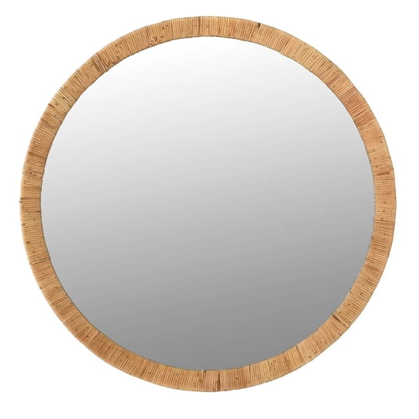 Natural Rattan Round Mirror - 104 cm, Boho-Style Mirror