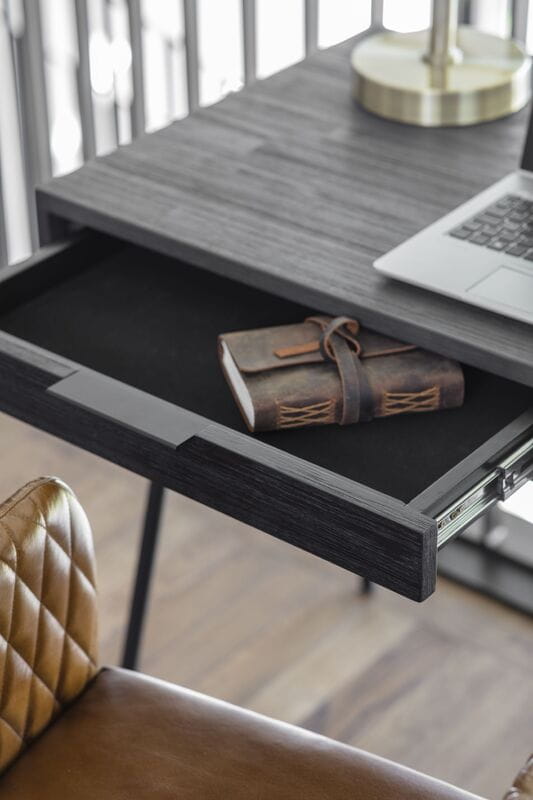 Ascott Black Acacia Wood Desk with Two Drawers 120 cm