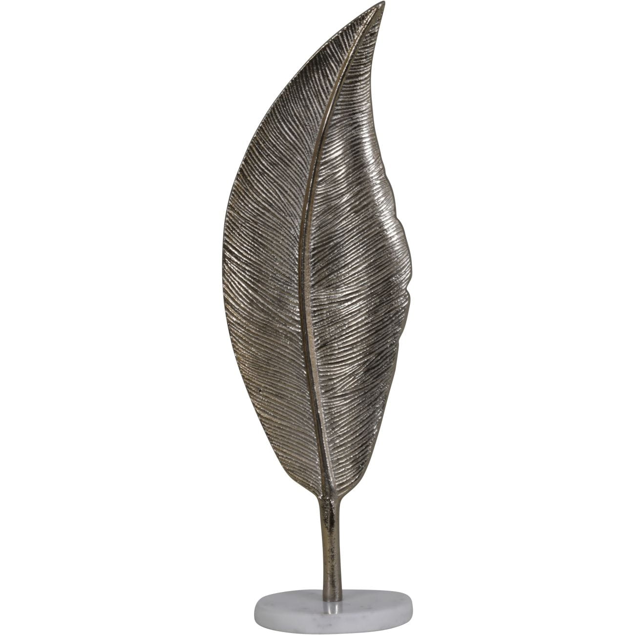 Feather Sculpture 50 cm gold aluminium white marble base