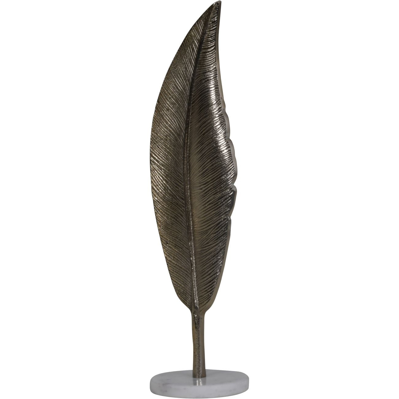 Feather Sculpture 50 cm gold aluminium white marble base