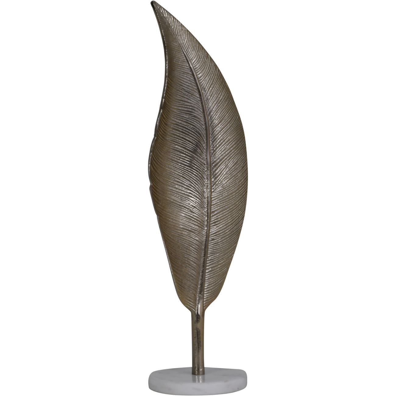 Feather Sculpture 50 cm gold aluminium white marble base
