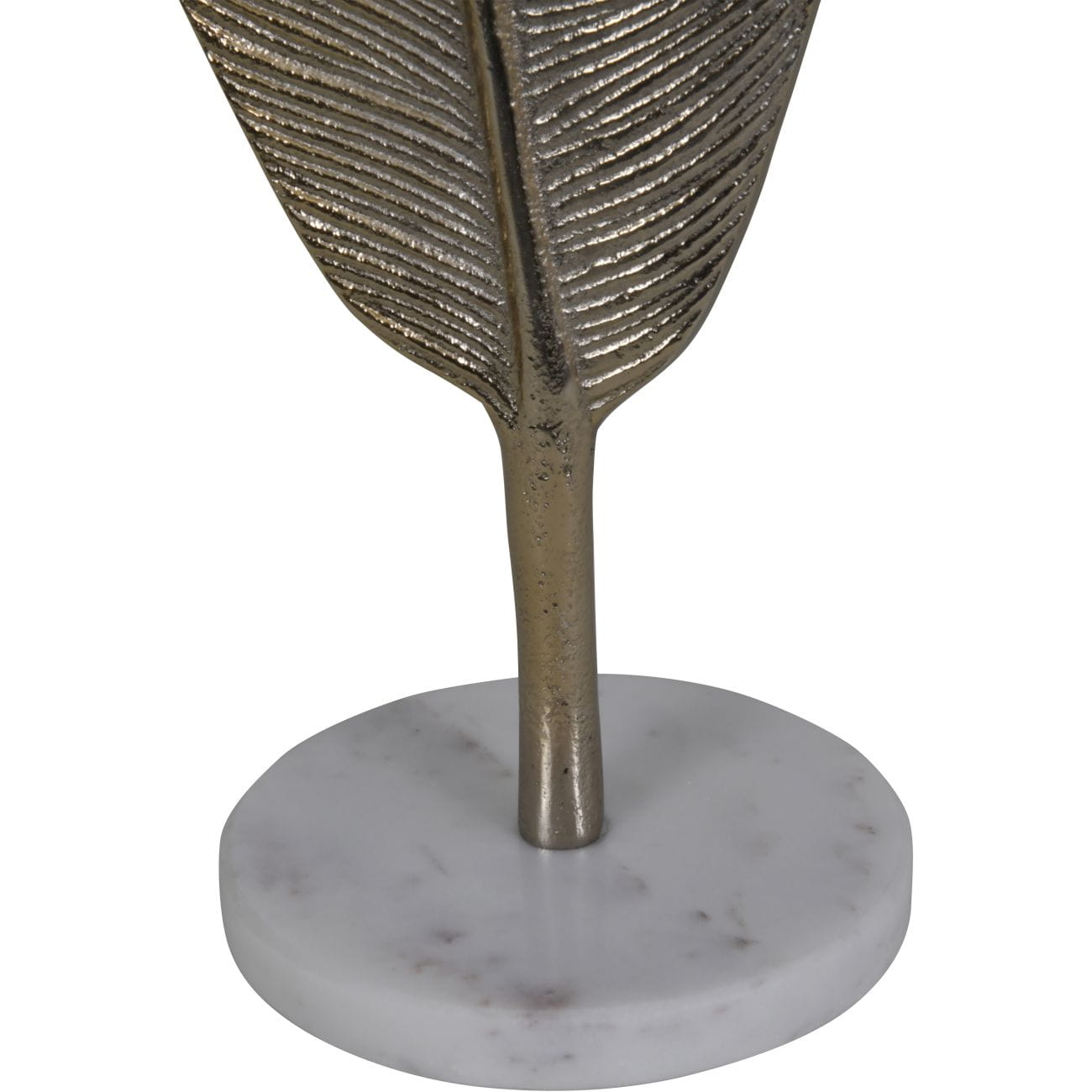 Feather Sculpture 50 cm gold aluminium white marble base